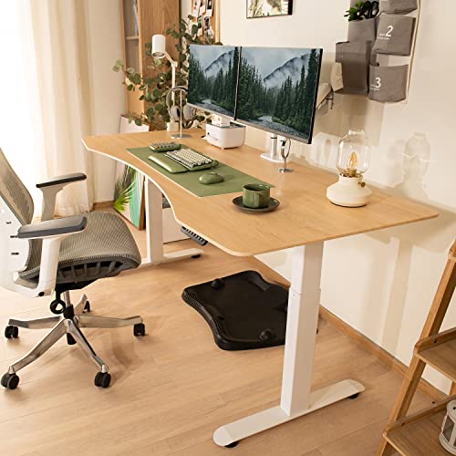 FinerCrafts Standing Desk 71" x 32" Inches Dual-Motor Height Adjustable Desk Electric Sit Stand Desk Home Office Desks Whole Piece Desk Board (Natural Maple Desktop/White Frame)