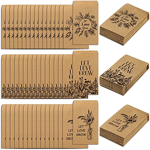 150 Pieces Wedding Favors Seed Packets Let Love Grow Seed Packets Self Adhesive Let Love Grow Envelopes Retro Christmas Valentine Wedding Favors for Guests, 3 Styles (Retro Pattern)