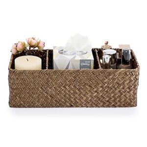 sumnacon bathroom organize basket, seagrass toilet tank basket with section for tissue toilet paper towel toiletries, woven storage basket for kitchen toilet tank vanity table shelf countertop, coffee