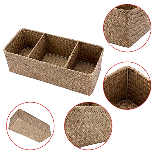 Sumnacon Bathroom Organize Basket, Seagrass Toilet Tank Basket with Section for Tissue Toilet Paper Towel Toiletries, Woven Storage Basket for Kitchen Toilet Tank Vanity Table Shelf Countertop, Coffee