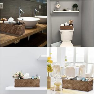 Sumnacon Bathroom Organize Basket, Seagrass Toilet Tank Basket with Section for Tissue Toilet Paper Towel Toiletries, Woven Storage Basket for Kitchen Toilet Tank Vanity Table Shelf Countertop, Coffee