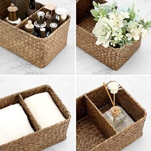 Sumnacon Bathroom Organize Basket, Seagrass Toilet Tank Basket with Section for Tissue Toilet Paper Towel Toiletries, Woven Storage Basket for Kitchen Toilet Tank Vanity Table Shelf Countertop, Coffee