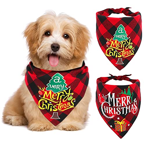 Christmas Dog Bandanas, WOVTE 2 Pack Christmas Dog Plaid Bandana Pet Bandana for Small Medium Large Dogs Cats Pets