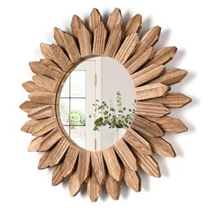 honiway wall mirror decorative 12 inch rustic wood mirror sunburst boho mirror for entryway bedroom living room carbonized black