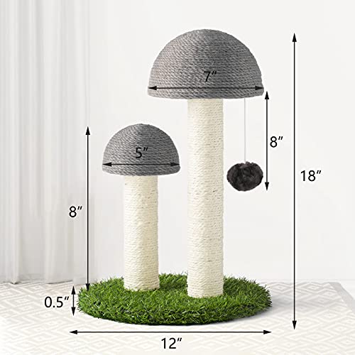 DONORO 18" Cat Scratching Posts for Indoor Cats Featuring with 2 Mushroom Scratch Poles and Interactive Dangling Ball, Sisal Rope Cat Scratcher Tree for Small Cat Kitten