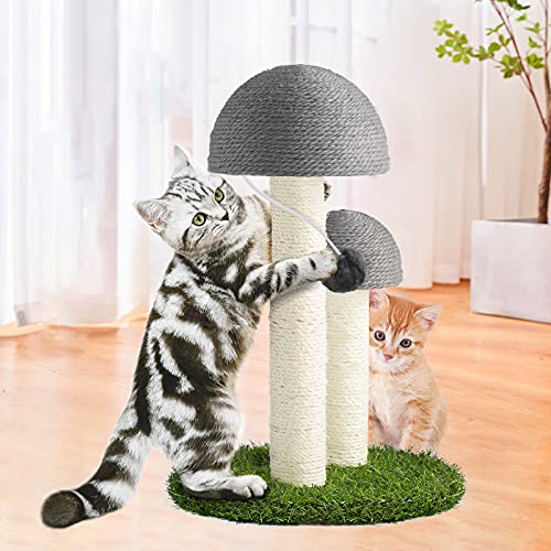 DONORO 18" Cat Scratching Posts for Indoor Cats Featuring with 2 Mushroom Scratch Poles and Interactive Dangling Ball, Sisal Rope Cat Scratcher Tree for Small Cat Kitten