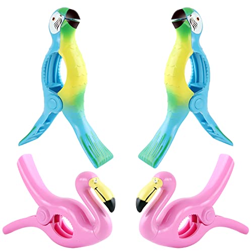 Inovat 4 pcs Flamingo Beach Towel Clip Parrot Towel Beach Towel Clothes Holder Clip Pin Pegs in Jumbo Size for Beach Patio Pool Chair Supplies Accessories, Pink & Blue