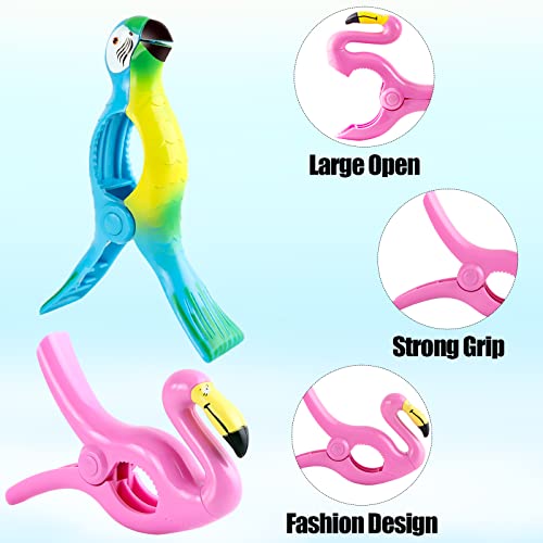 Inovat 4 pcs Flamingo Beach Towel Clip Parrot Towel Beach Towel Clothes Holder Clip Pin Pegs in Jumbo Size for Beach Patio Pool Chair Supplies Accessories, Pink & Blue