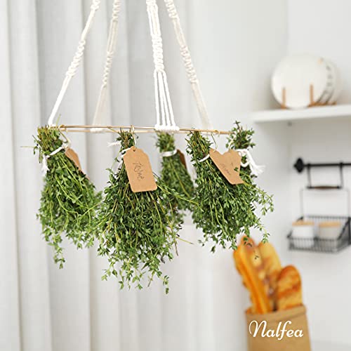 Herb Drying Rack Flower Drying - Boho Kitchen Decor Herb Dryer with Banana Hook - Handcrafted Macrame Mobile Hanging Drying Rack and Banana Hanger - Ready to Use with Ceiling Hook