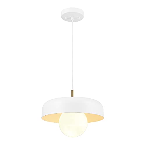 Globe Electric 60403 Jackie 1-Light Pendant, Matte White, Matte Brass Accents, White Cloth Cord