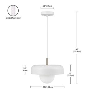 Globe Electric 60403 Jackie 1-Light Pendant, Matte White, Matte Brass Accents, White Cloth Cord