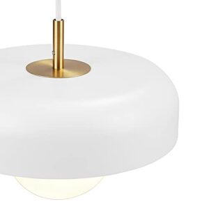 Globe Electric 60403 Jackie 1-Light Pendant, Matte White, Matte Brass Accents, White Cloth Cord