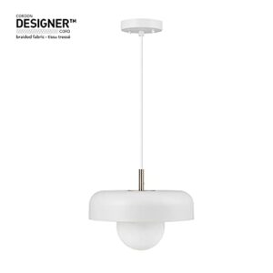 Globe Electric 60403 Jackie 1-Light Pendant, Matte White, Matte Brass Accents, White Cloth Cord