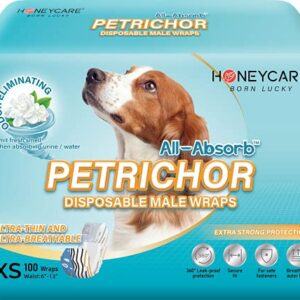 HONEY CARE All Absorb Petrichor Male Dog Wrap, Fresh Smell Disposable Diapers, Extra Small, White, 100 Count