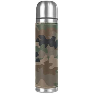 Stainless Steel Vacuum Insulated Mug, Vintage Green Camouflage Print Thermos Water Bottle for Hot and Cold Drinks Kids Adults 17 Oz