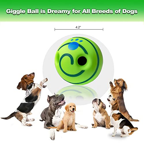 Dog Toys Giggle Ball Interactive Dog Treat Toys Wobble Wiggle Waggle Giggle Ball Make Noise Fun Sound Food Dispenser Soccer Toy Dog Puzzles IQ Train for Puppy Small Medium Dogs Favorite Gift Green