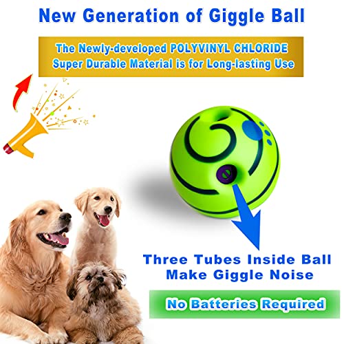 Dog Toys Giggle Ball Interactive Dog Treat Toys Wobble Wiggle Waggle Giggle Ball Make Noise Fun Sound Food Dispenser Soccer Toy Dog Puzzles IQ Train for Puppy Small Medium Dogs Favorite Gift Green