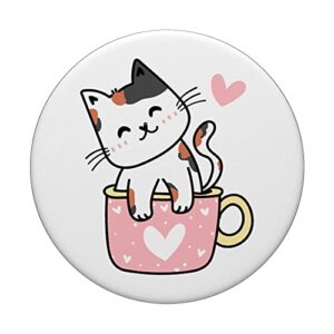 Catpuccino Kawaii Cat Cappuccino Lover PopSockets Swappable PopGrip