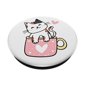 Catpuccino Kawaii Cat Cappuccino Lover PopSockets Swappable PopGrip