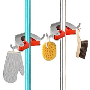 ecohomes no drill mop and broom holder wall mount (2 pcs pack) | self adhesive broom rack, mop organizer gripper wall mounted hanger | utility rack hooks to hang your garage, household tools & more