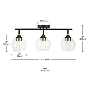 Globe Electric 59619 Harrow 3-Light Track Lighting, Matte Black, Antique Brass Accents, Clear Glass Shades, Bulbs Included