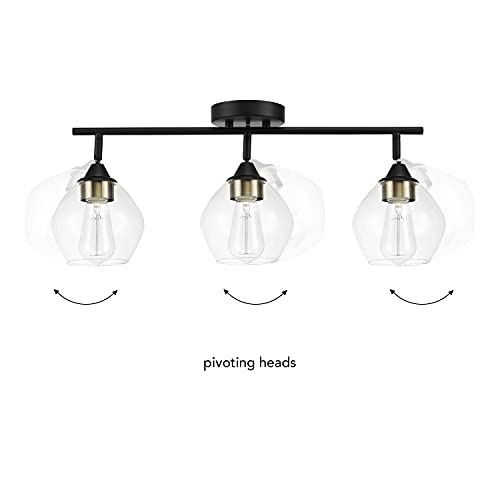 Globe Electric 59619 Harrow 3-Light Track Lighting, Matte Black, Antique Brass Accents, Clear Glass Shades, Bulbs Included