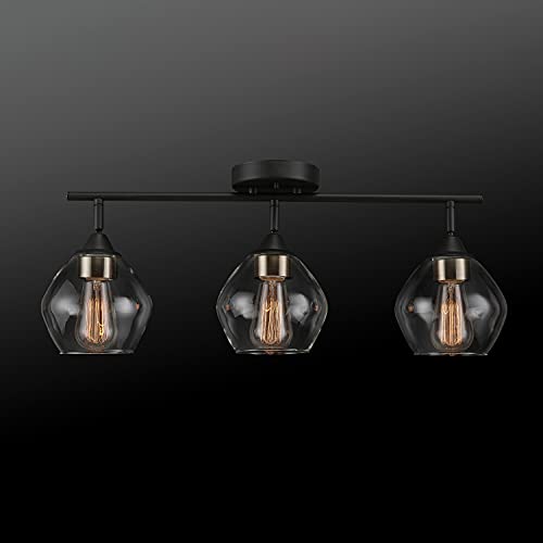 Globe Electric 59619 Harrow 3-Light Track Lighting, Matte Black, Antique Brass Accents, Clear Glass Shades, Bulbs Included