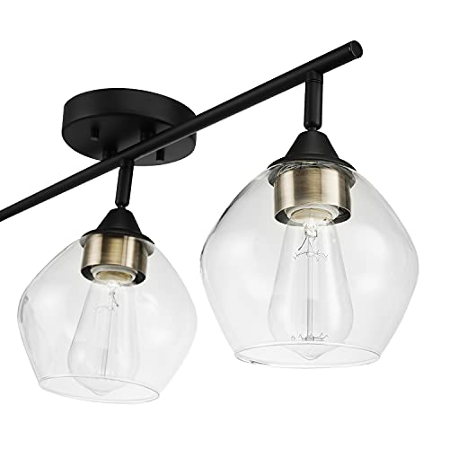 Globe Electric 59619 Harrow 3-Light Track Lighting, Matte Black, Antique Brass Accents, Clear Glass Shades, Bulbs Included