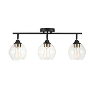 Globe Electric 59619 Harrow 3-Light Track Lighting, Matte Black, Antique Brass Accents, Clear Glass Shades, Bulbs Included