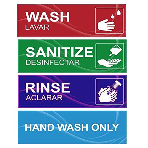 4 Pack Wash Rinse Sanitize Sink Labels, Waterproof Sticker Signs Perfect for 3 Compartment Sink - Restaurants, Commercial Kitchens, Food Trucks, Dishwashing or Wash Station