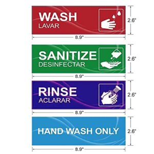 4 Pack Wash Rinse Sanitize Sink Labels, Waterproof Sticker Signs Perfect for 3 Compartment Sink - Restaurants, Commercial Kitchens, Food Trucks, Dishwashing or Wash Station