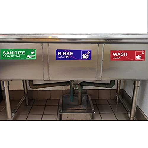 4 Pack Wash Rinse Sanitize Sink Labels, Waterproof Sticker Signs Perfect for 3 Compartment Sink - Restaurants, Commercial Kitchens, Food Trucks, Dishwashing or Wash Station