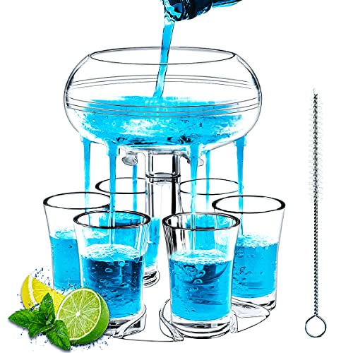 MOKOQI Acrylic Shot Glasses Dispenser, 6 Shot Glass Dispenser and Holder for Liquid Fun Drinking in College, Camping, 21st Birthday Home Parties