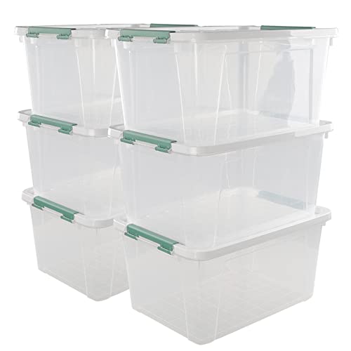 Afromy 6-Pack Large Plastic Storage Boxes, Clear Latch Bin, 35 Quart