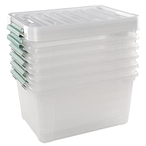 Afromy 6-Pack Large Plastic Storage Boxes, Clear Latch Bin, 35 Quart