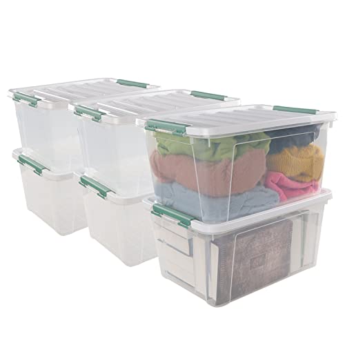 Afromy 6-Pack Large Plastic Storage Boxes, Clear Latch Bin, 35 Quart