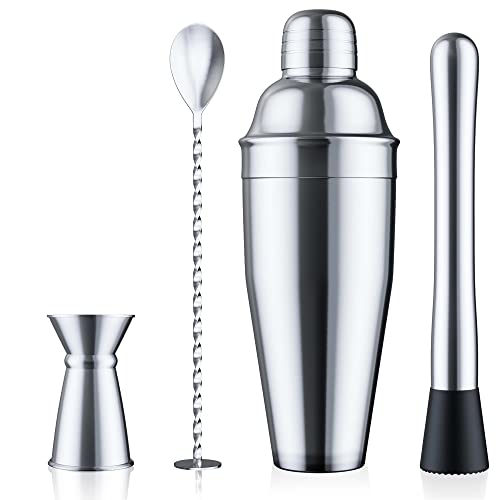 24oz Cocktail Shaker Set - Bar Tools Drink Shaker Built-in Cocktail Strainer, Muddler, Jigger, Mixing Spoon, Recipe Book – Martini Shaker / Drink Mixer-Bar Accessories / Bartender Kit for Home Bar Set