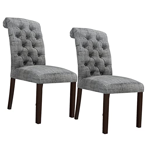 GNIXUU Set of 2 Upholstered Dining Chairs Soft Padded Button Tufted High Back Chairs with Wooden Legs,Easy Assembly. (Grey)