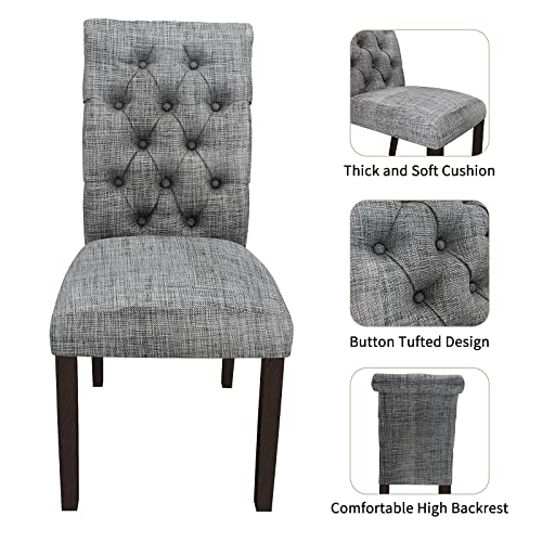 GNIXUU Set of 2 Upholstered Dining Chairs Soft Padded Button Tufted High Back Chairs with Wooden Legs,Easy Assembly. (Grey)