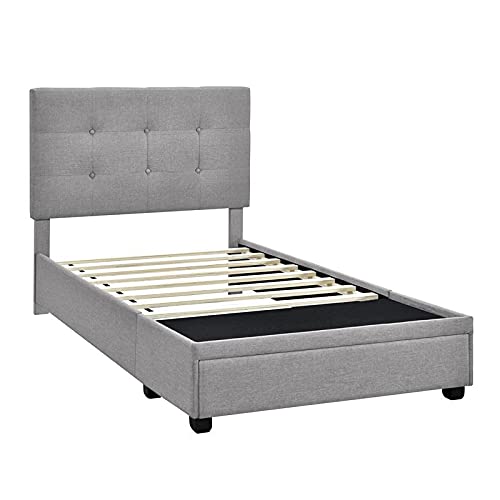 HomeFare Twin Storage Bed in Glacier Gray Fabric