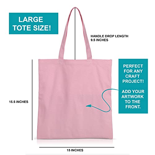 OMH Organize My Home Cotton Canvas Tote Bags; Reusable Grocery Bags; Shopping Bags; Gift Bags; Canvas Bags; DIY Tote Bags (Pink)