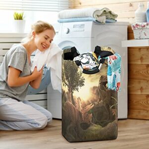 One Bear 3D Dinosaur Tree Laundry Hamper Large Dirty Foldable Clothes Bags Waterproof Durable Oxford Round Collapsible Storage Basket with Handles for Home Bathroom Bedroom