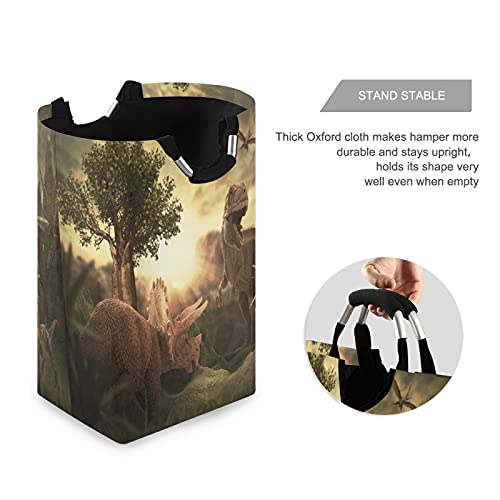 One Bear 3D Dinosaur Tree Laundry Hamper Large Dirty Foldable Clothes Bags Waterproof Durable Oxford Round Collapsible Storage Basket with Handles for Home Bathroom Bedroom