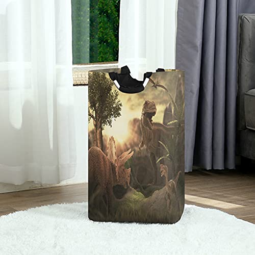 One Bear 3D Dinosaur Tree Laundry Hamper Large Dirty Foldable Clothes Bags Waterproof Durable Oxford Round Collapsible Storage Basket with Handles for Home Bathroom Bedroom