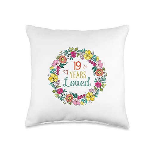 Flowers Design Gifts for 19 Years Old Girls, Boys 19 Years Loved Cool Flowers Pattern Teens 19th Birthday Throw Pillow, 16x16, Multicolor