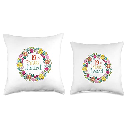 Flowers Design Gifts for 19 Years Old Girls, Boys 19 Years Loved Cool Flowers Pattern Teens 19th Birthday Throw Pillow, 16x16, Multicolor