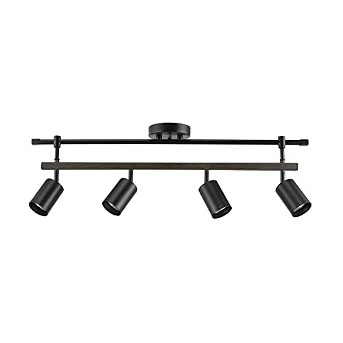 Globe Electric 60023 Nashville 4-Light Track Lighting, Matte Black, Faux Wood Accent Bar