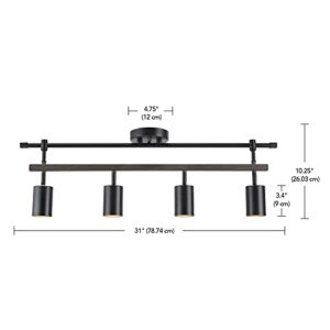 Globe Electric 60023 Nashville 4-Light Track Lighting, Matte Black, Faux Wood Accent Bar