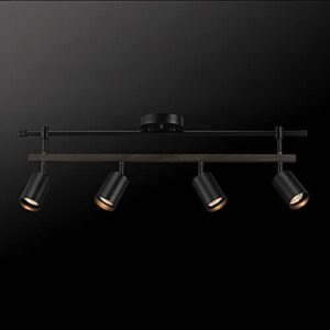 Globe Electric 60023 Nashville 4-Light Track Lighting, Matte Black, Faux Wood Accent Bar