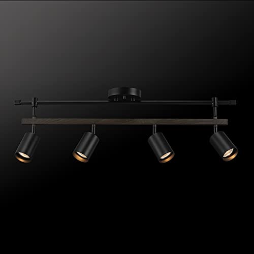 Globe Electric 60023 Nashville 4-Light Track Lighting, Matte Black, Faux Wood Accent Bar